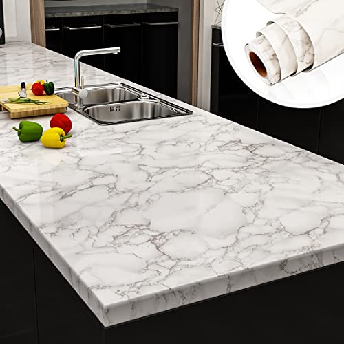 Yenhome Grey Marble Countertop Contact Paper Peel and Stick Waterproof Marble Contact Paper for Desk Cabinets 17.7x118 Inch Glossy Vinyl Counter Top Covers for Kitchen Peel and Stick Granite Wallpaper