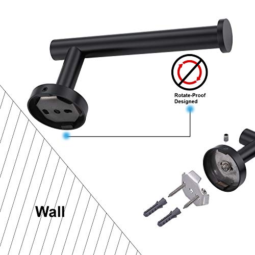 TASTOS Matte Black Toilet Paper Holder SUS304 Stainless Steel, Modern Round Tissue Roll Holders Wall Mount, Toilet Paper Roll Dispenser Bathroom 5 inch TP Holder for Kitchen Washroom