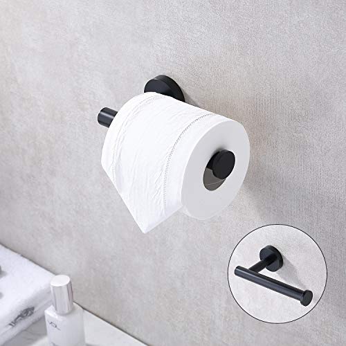 TASTOS Matte Black Toilet Paper Holder SUS304 Stainless Steel, Modern Round Tissue Roll Holders Wall Mount, Toilet Paper Roll Dispenser Bathroom 5 inch TP Holder for Kitchen Washroom