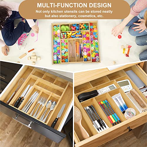 aceyoon Bamboo Kitchen Silverware Drawer Organizer,Expandable Cutlery Holder with Drawer Dividers, Adjustable Kitchen Utensil Organizer for Flatware,Utensils,Cutlery (8-10 Slot)