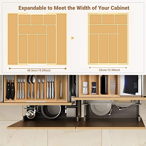 aceyoon Bamboo Kitchen Silverware Drawer Organizer,Expandable Cutlery Holder with Drawer Dividers, Adjustable Kitchen Utensil Organizer for Flatware,Utensils,Cutlery (8-10 Slot)