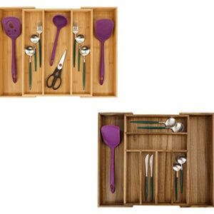 Utoplike Bamboo Expandable Kitchen Drawer Organizer and Acacia Expandable Cutlery Drawer Organizer