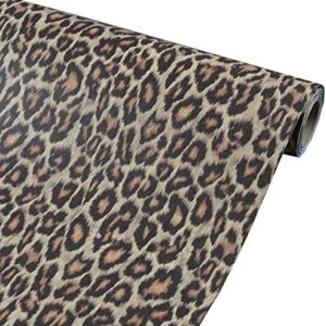 HDsticker Self Adhesive Vinyl Leopard Contact Paper Shelf Liner for Cabinets Shelves Dresser Drawer Funiture Table Crafts Waterproof Removable Peel and Stick Leopard Wallpaper 15.7x117 Inches