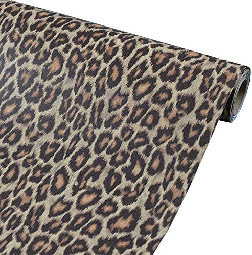 HDsticker Self Adhesive Vinyl Leopard Contact Paper Shelf Liner for Cabinets Shelves Dresser Drawer Funiture Table Crafts Waterproof Removable Peel and Stick Leopard Wallpaper 15.7x117 Inches