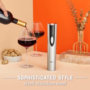 Oster Electric Wine Opener and Foil Cutter Kit with CorkScrew and Charging Base, Silver