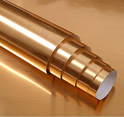 Yija Self Adhesive Brushed Metal Look Film Vinyl Waterproof Anti Greasy Counter Top Peel Stick Metallic Gloss Shelf Liner for Kitchen Cabinet 15.6inch by 79inch (Gold)