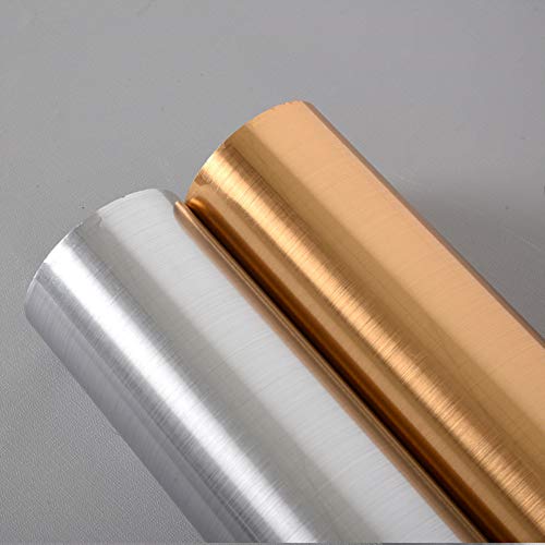 Yija Self Adhesive Brushed Metal Look Film Vinyl Waterproof Anti Greasy Counter Top Peel Stick Metallic Gloss Shelf Liner for Kitchen Cabinet 15.6inch by 79inch (Gold)