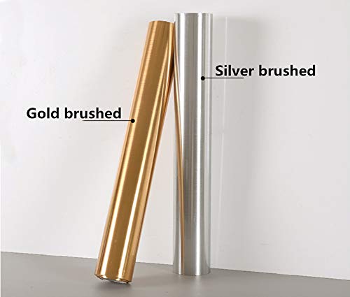 Yija Self Adhesive Brushed Metal Look Film Vinyl Waterproof Anti Greasy Counter Top Peel Stick Metallic Gloss Shelf Liner for Kitchen Cabinet 15.6inch by 79inch (Gold)