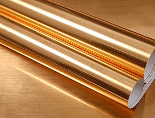 Yija Self Adhesive Brushed Metal Look Film Vinyl Waterproof Anti Greasy Counter Top Peel Stick Metallic Gloss Shelf Liner for Kitchen Cabinet 15.6inch by 79inch (Gold)