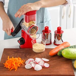 Geedel Rotary Cheese Grater, Kitchen Mandoline Vegetable Slicer with 3 Interchangeable Blades, Easy to Clean Rotary Grater Slicer for Fruit, Vegetables, Nuts