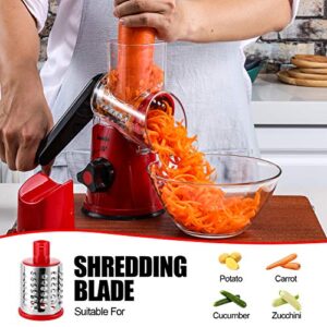 Geedel Rotary Cheese Grater, Kitchen Mandoline Vegetable Slicer with 3 Interchangeable Blades, Easy to Clean Rotary Grater Slicer for Fruit, Vegetables, Nuts