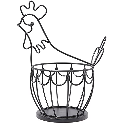 MyGift Black Metal Farm Egg Collecting Basket with Chicken Shape Design, Farmhouse Easter Decor Egg Gathering Basket