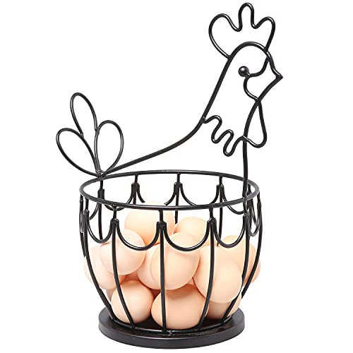 MyGift Black Metal Farm Egg Collecting Basket with Chicken Shape Design, Farmhouse Easter Decor Egg Gathering Basket