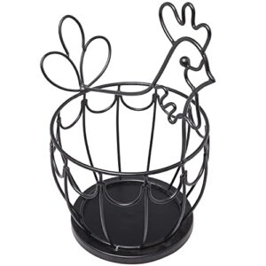 MyGift Black Metal Farm Egg Collecting Basket with Chicken Shape Design, Farmhouse Easter Decor Egg Gathering Basket