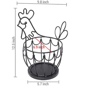 MyGift Black Metal Farm Egg Collecting Basket with Chicken Shape Design, Farmhouse Easter Decor Egg Gathering Basket