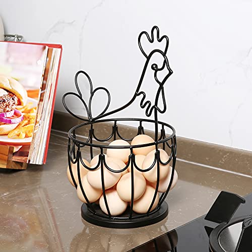 MyGift Black Metal Farm Egg Collecting Basket with Chicken Shape Design, Farmhouse Easter Decor Egg Gathering Basket