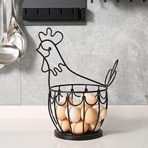 MyGift Black Metal Farm Egg Collecting Basket with Chicken Shape Design, Farmhouse Easter Decor Egg Gathering Basket