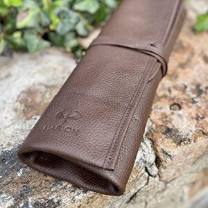 MARION - LA PETITE - Genuine Calf Top Grain Brown Leather - Handcrafted Professional Chef's Knife Storage Roll Bag - 5 Pockets…