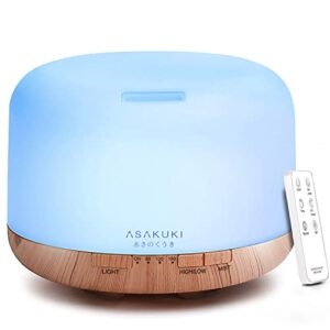 asakuki 500ml premium, essential oil diffuser with remote control, 5 in 1 ultrasonic aromatherapy fragrant oil humidifier vaporizer, timer and auto-off safety switch