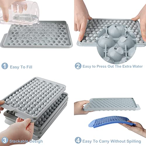 WIBIMEN Mini Ice Cube Trays, Upgraded Small Ice Cube Trays Easy Release, 104x4 PCS Tiny Ice Cube Tray Crushed Ice Tray for Chilling Drinks Coffee Juice(4Pack Blue Ice trays & Ice Bin & Ice Scoop)