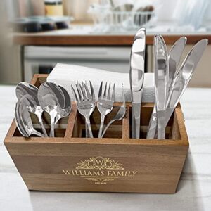 Krezy Case Personalized Traditional Caddy - Wooden Utensil Storage box - Utensil Organizer - Wedding Caddy