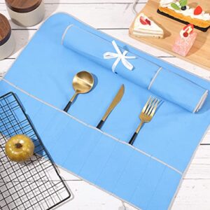 3 Pieces Silver Storage Bags Anti Tarnish Silver Storage Cloth Silverware Holder Blue Silverware Bags Flatware Storage Organizer Silver Protector Bag Place Setting Roll with Ribbon for Kitchen Utensil