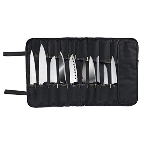 Chef Knife Roll Bag for Chefs, 22 Slots Portable Chef Knife Case Storage Roll Bag with Carry Handle (Black)