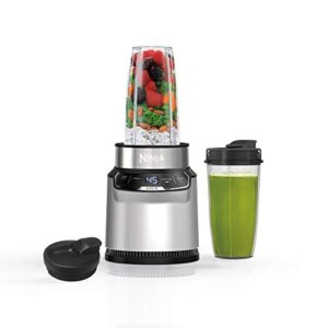 ninja bn401 nutri pro compact personal blender, auto-iq technology, 1100-peak-watts, for frozen drinks, smoothies, sauces & more, with (2) 24-oz. to-go cups & spout lids, cloud silver