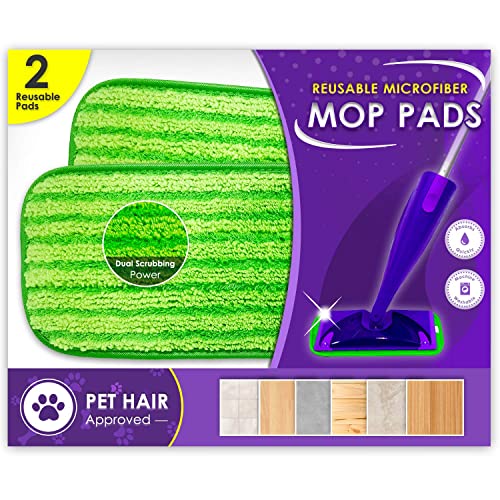 Turbo Mops Reusable Floor Mop Pads - Pack of 2, Machine Washable, 12-inch Microfiber Mop Refills - Compatible with Swiffer Wet Jet - Household Cleaning Tools﻿