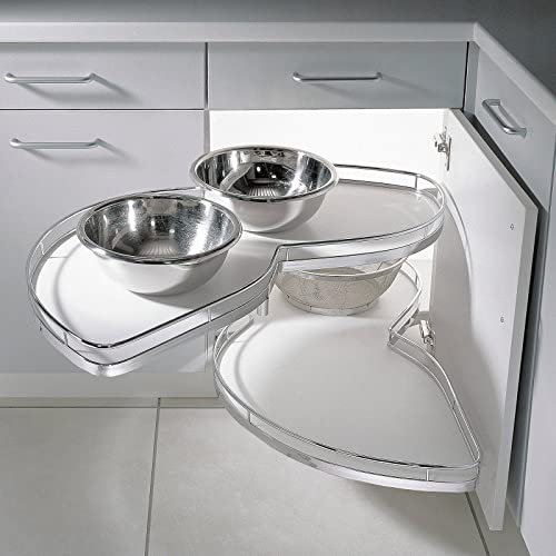 Lemans II Set 2-Shelf Lazy Susan with Soft-Close for Blind Base Corner Cabinets, Chrome and White (884 sq. Model 50, Tray Size: 18", Swings Left)