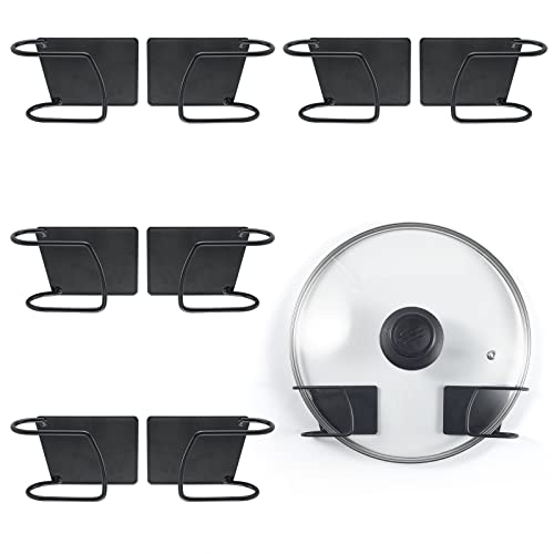 Pot Lid Organizer Pot Lid Organizer for Cabinet Door Pot Lid Holder Wall Mount Pot Lid Organizer 3M Self Adhesive Pan Lid Organizer Holder Wall Mounted Pan Lid Organizer Adjustable Length (Black, 4)