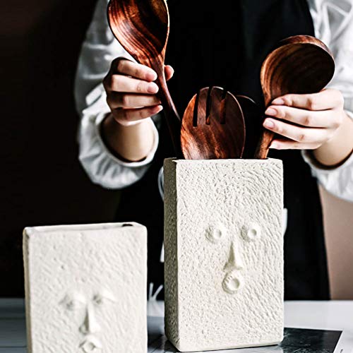 BESPORTBLE Kitchen Utensil Holder Human Face Shape Ceramic Kitchen Utensil Storage Organizer Caddy Kitchen Tool Holder for Forks Spoons Tableware