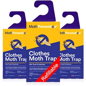 mothprevention powerful clothes moth traps only for clothes closets moths | refillable clothes moth trap | 3-pack | odor-free & natural closet clothing moth traps | moth pheromone traps for house