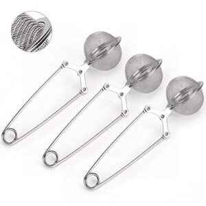 snap ball tea strainer, jexcull 3 pack premium stainless steel tea strainer with handle for loose leaf tea fine mesh tea balls filter infusers (normal)