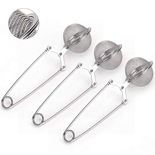 Snap Ball Tea Strainer, JEXCULL 3 Pack Premium Stainless Steel Tea Strainer with Handle for Loose Leaf Tea Fine Mesh Tea Balls Filter Infusers (Normal)