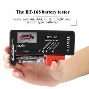 D-FantiX Battery Tester, Universal Battery Checker Small Battery Testers for AAA AA C D 9V 1.5V Button Cell Household Batteries Model BT-168