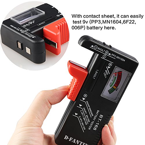 D-FantiX Battery Tester, Universal Battery Checker Small Battery Testers for AAA AA C D 9V 1.5V Button Cell Household Batteries Model BT-168