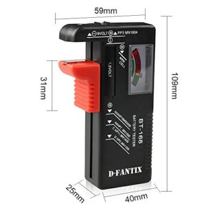 D-FantiX Battery Tester, Universal Battery Checker Small Battery Testers for AAA AA C D 9V 1.5V Button Cell Household Batteries Model BT-168