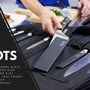 Chef Knife Bag (21+ Slots) is Padded, Includes a Padlock, Holds 21 Knives PLUS Your Knife Steel, a Zipped Tool Pouch, and More! Our Professional Line Knife Carrier Includes Name Card Holder (Bag Only)