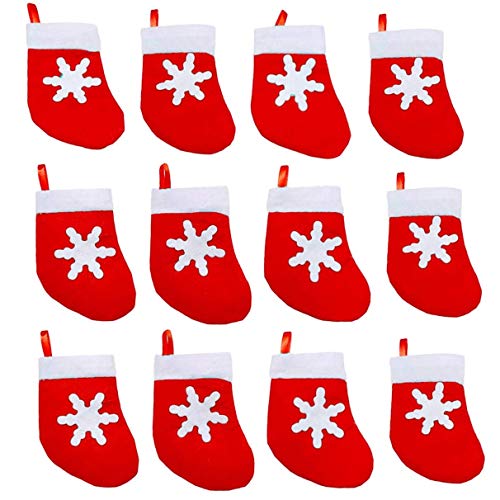 12 Packs Mini Christmas Stockings Bulk Small Christmas Dinner Table Decorations Snowflake Tableware Silverware Holders Christmas Tree Socks Knife Spoon Fork Bag for Xmas Party Dinner Table Supplies