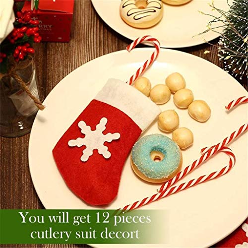 12 Packs Mini Christmas Stockings Bulk Small Christmas Dinner Table Decorations Snowflake Tableware Silverware Holders Christmas Tree Socks Knife Spoon Fork Bag for Xmas Party Dinner Table Supplies