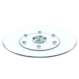 hermsi 80 cm (30 inch) extra-large lazy susan turntable, round tempered glass tabletop rotating serving tray for dining table, anti-tilt auxiliary wheels