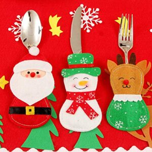 3 Pcs CHRISTMAS Knife Spoon Holder Xmas Fork Bag CHRISTMAS Elements Patterned Silverware Holder Pouch Cutlery Storage Bag for Xmas Party Festival (Without Cutlery)