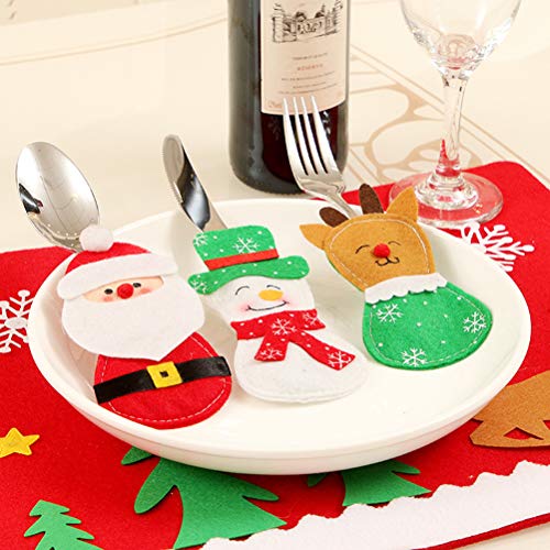 3 Pcs CHRISTMAS Knife Spoon Holder Xmas Fork Bag CHRISTMAS Elements Patterned Silverware Holder Pouch Cutlery Storage Bag for Xmas Party Festival (Without Cutlery)