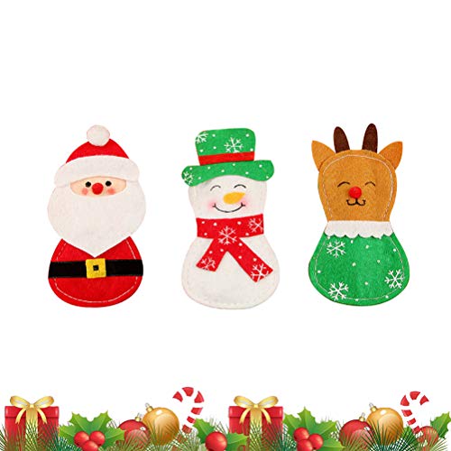 3 Pcs CHRISTMAS Knife Spoon Holder Xmas Fork Bag CHRISTMAS Elements Patterned Silverware Holder Pouch Cutlery Storage Bag for Xmas Party Festival (Without Cutlery)