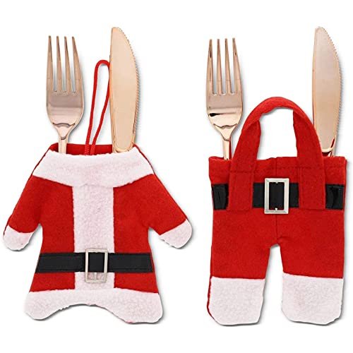 BLUE PANDA Santa Suit Christmas Silverware Utensils Holder – Pack of 8, 2 Designs