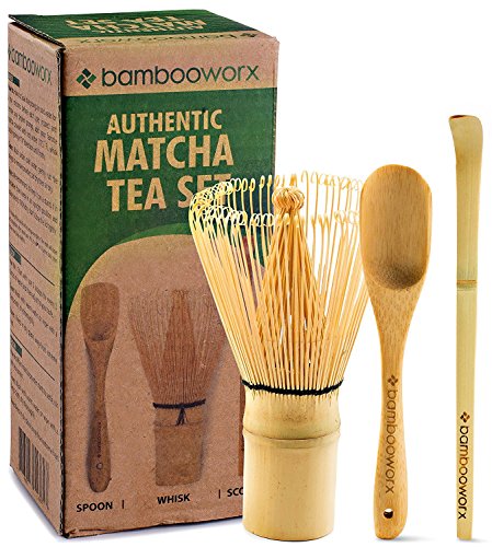 BambooWorx Matcha Whisk Set - Matcha Whisk (Chasen), Traditional Scoop (Chashaku), Tea Spoon. The Perfect Set to Prepare a Traditional Cup of Japanese Matcha Tea, Handmade from 100% Natural Bamboo