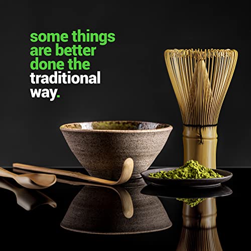 BambooWorx Matcha Whisk Set - Matcha Whisk (Chasen), Traditional Scoop (Chashaku), Tea Spoon. The Perfect Set to Prepare a Traditional Cup of Japanese Matcha Tea, Handmade from 100% Natural Bamboo