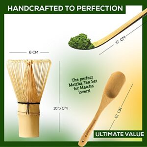 BambooWorx Matcha Whisk Set - Matcha Whisk (Chasen), Traditional Scoop (Chashaku), Tea Spoon. The Perfect Set to Prepare a Traditional Cup of Japanese Matcha Tea, Handmade from 100% Natural Bamboo