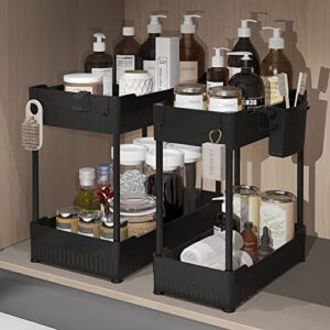 sevenblue 2-tier under sink organizers and storage,under bathroom cabinet organizer with hooks hanging cup,multi-purpose storage shelf for bathroom kitchen,black,2 pack